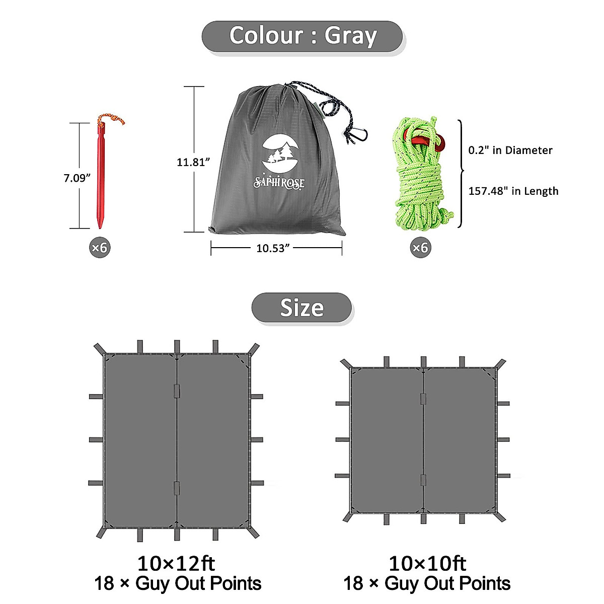 Waterproof Camping Tarp Outdoor Tent Accessories Survival Gear Perfect Hammock Shelter for Hiking Camping 10x12 ft Gray