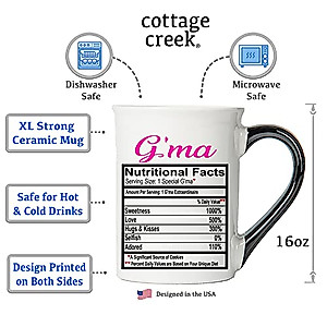 Cottage Creek G-ma Mug, Large 16oz. Ceramic Gma Coffee Mug, G'ma Grandma Gifts