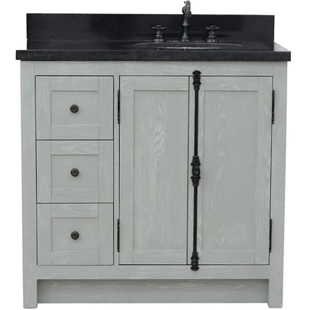 Plantation Solid Wood Vanity with Right Oval Sink in Gray Ash/Black