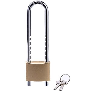 Fu Volante Solid Brass Padlock, 2 inch Wide Body, Outdoor Lock with Removable Adjustable-Length Shackle