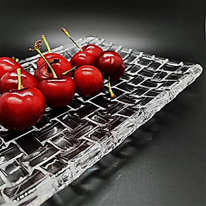 11" Elegant Crystal Glass Rectangular Flat Long Serving Tray and Platter , Clear White Serving Plate used for Food Sushi Snack Fruit Cake Dessert