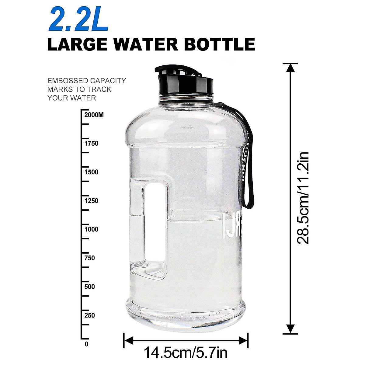 VENNERLI Water Bottle with Handle Portable Large Plastic Water Bottles for Adults BPA-free Half Gallon Water Bottle Reusable 2 Liter Water Jugs for Outdoor Hiking Fitness Travel Camping Cycling