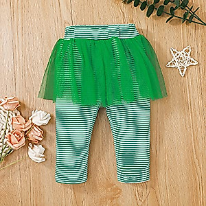 1st St. Patrick's Day Outfit Newborn Infant Baby Girl Long Sleeve Lucky Clover Romper Bodysuit Green Tutu Pants Set (Green A, 9-12 Months)