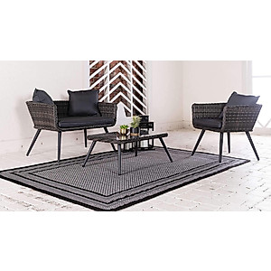 Unique Loom Outdoor Border Collection Area Rug - Multi Border (6' 1" x 9' Rectangle, Gray/ Black)