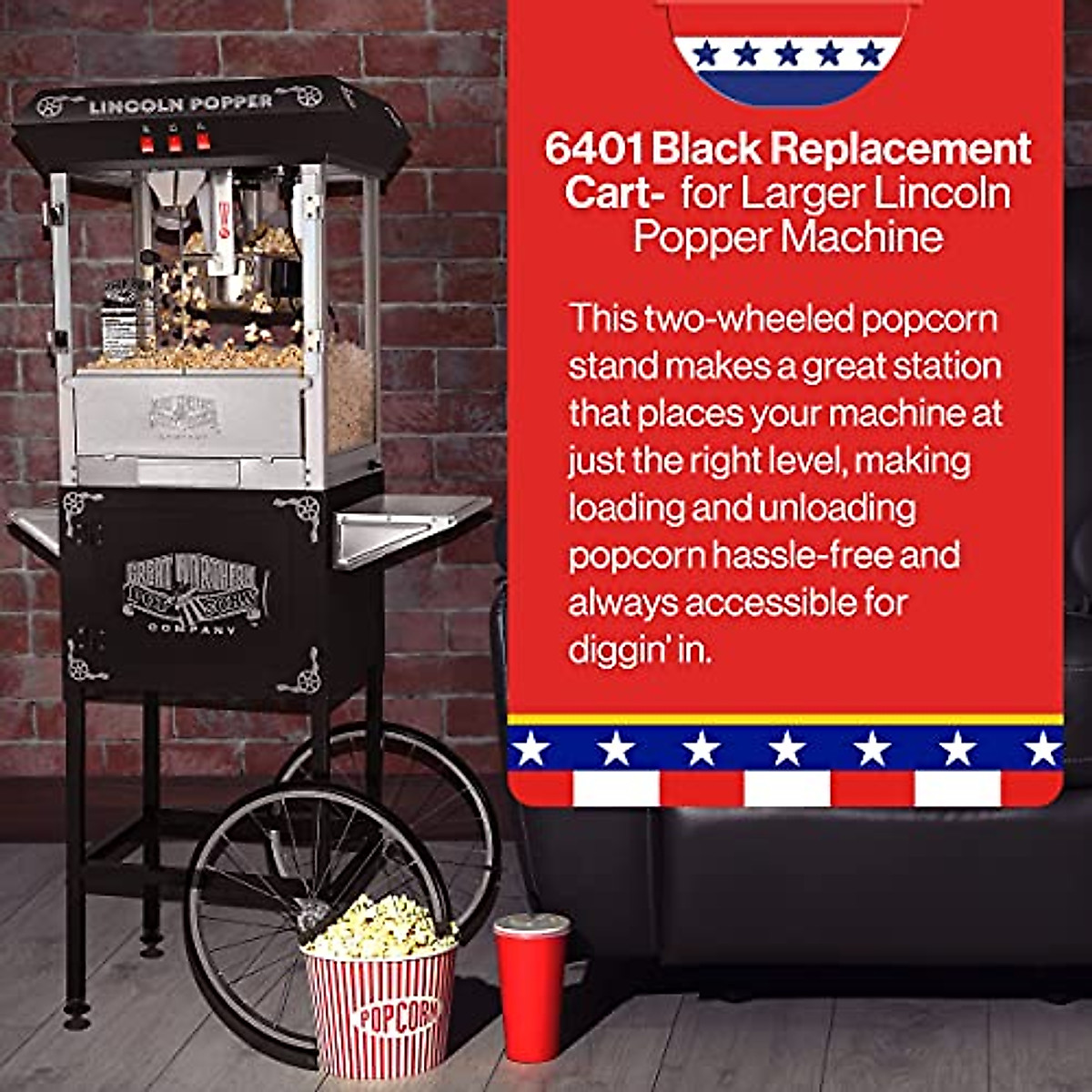6401 Black Replacement Cart for Larger Lincoln Style Great Northern Popcorn Machines