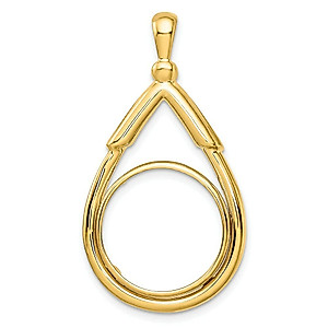 Roy Rose Jewelry Wideband Distinguished 14K Yellow Gold Coin Bezel Pendant Mounting - 16.5mm-22mm Coin Size - Polished Layered Top Tear Drop Prong