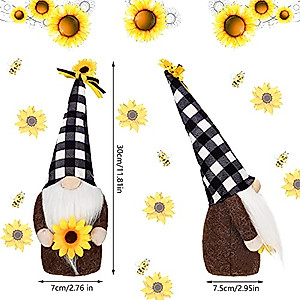 3 Pieces Summer Swedish Gnomes Decor Spring Buffalo Plaid Rustic Tiered Tray Decorations Plush Sunflower Ornaments for Home Garden Kitchen Decor