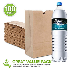 Stock Your Home 4 Lb Kraft Brown Paper Lunch Bags (100 Count) - Bulk Disposable Lunch Sacks, Small Size Blank Bag for Kids, Good for a Snack, Sandwich, Grocery Food, and Arts & Crafts Projects