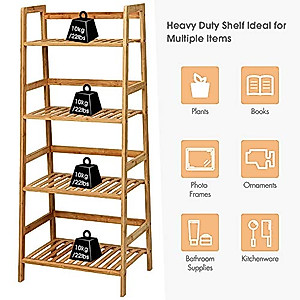 DORTALA 4-Tier Ladder Shelf, Rustic Bookcase w/Solid Bamboo Structure, Free Standing Storage Bookshelf for Living Room, Kitchen, Office, Multipurpose Plant Flower Stand, Natural