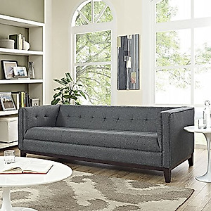 Modway Serve Modern Tuxedo Sofa With Upholstered Tufted Fabric in Gray