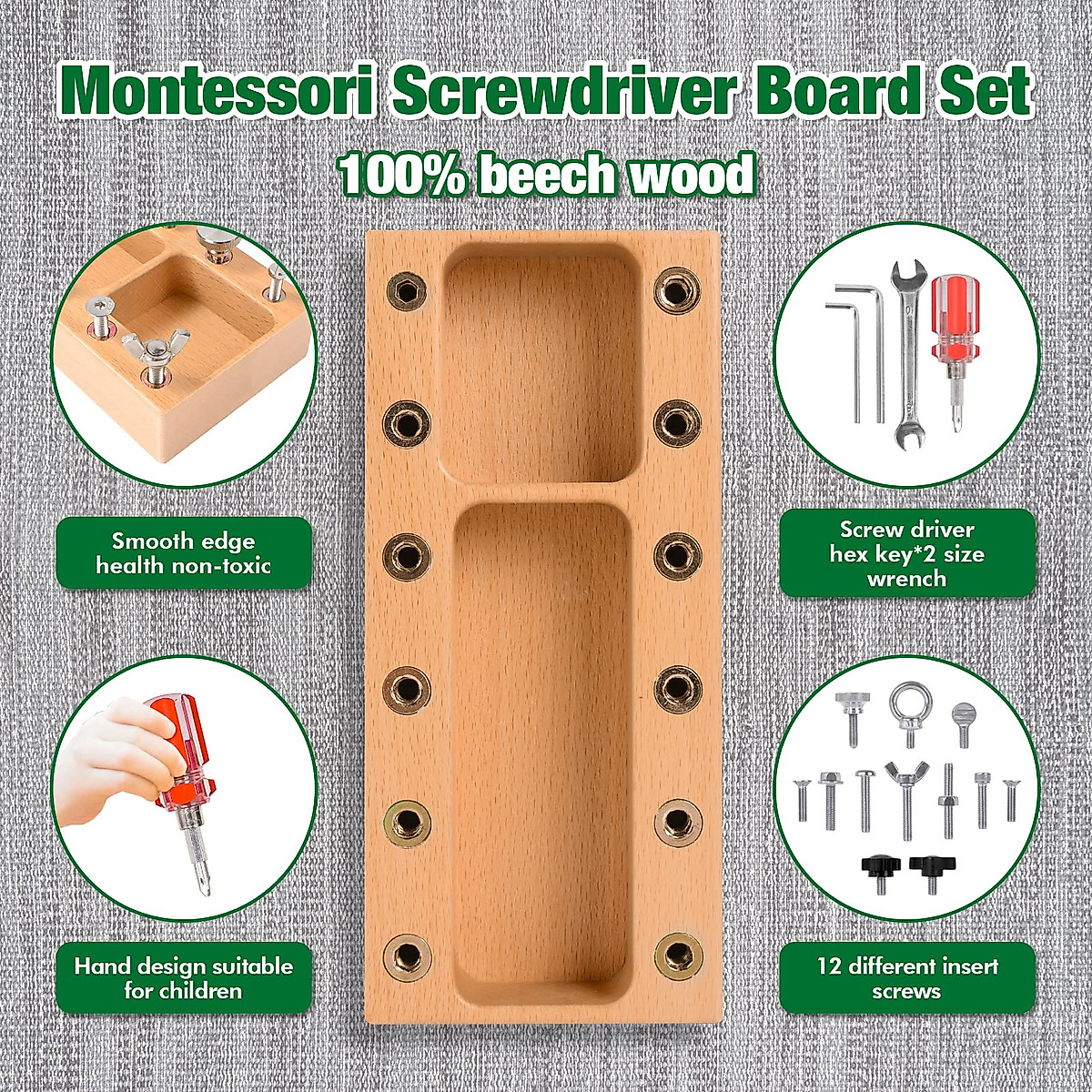 Sunix Montessori Screw Driver Board for Kids, Screw Sorter Game Basic Skills Educational Sensory Learning Toy for 3 4 5 Year Old Kids Toddlers, Preschool, Classroom STEM Montessori Toy