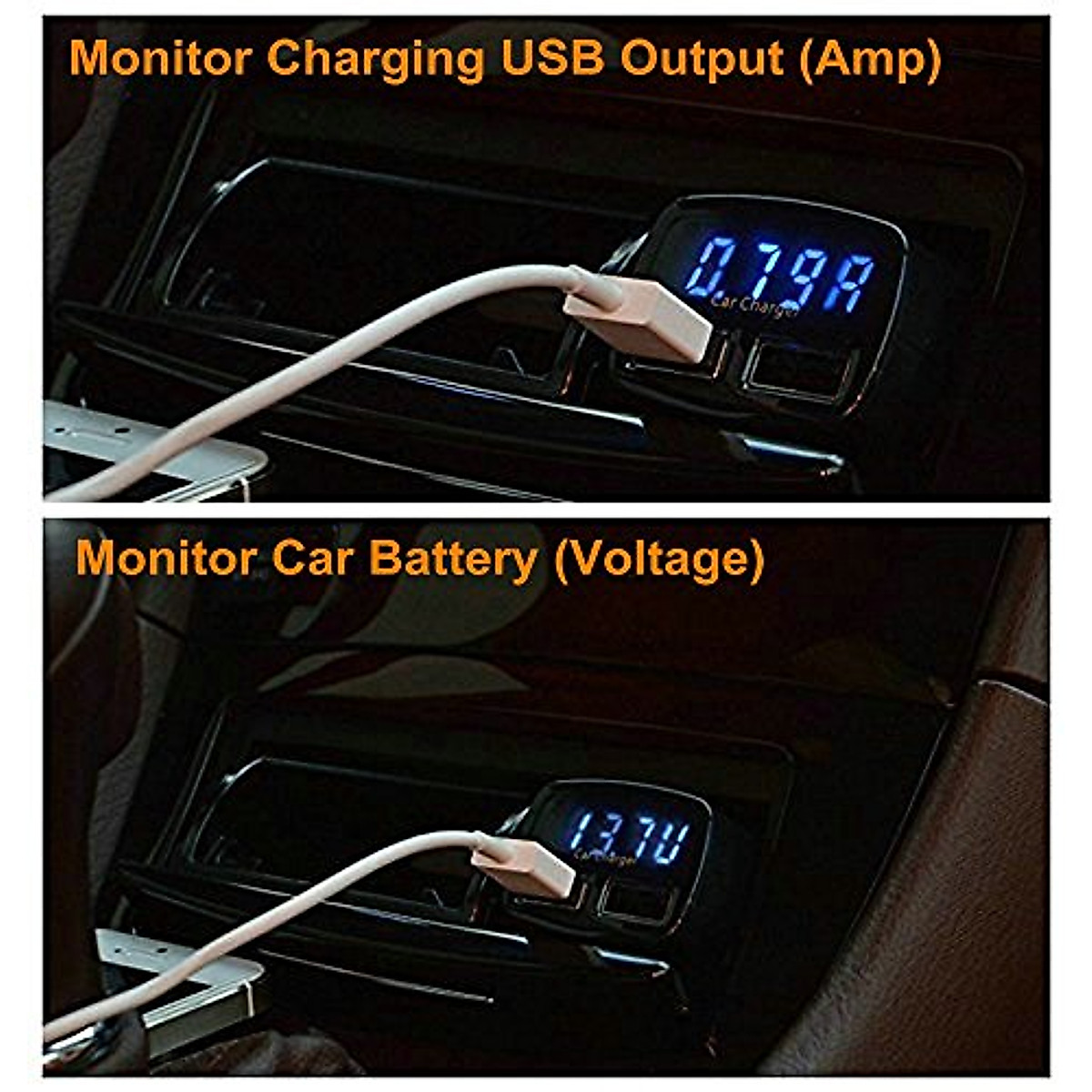 3IN1 Digital Volt Gauge with USB Car Charger, ALIVATION 24W Cigarette Lighter Voltage Display Volt Meter Car Battery Monitor with LED Voltage & Amps Display, Dual USB for iPhone X 8 7 6S 6 Plus, 5 SE