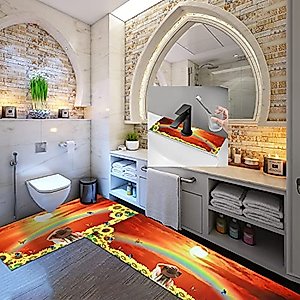 LAGOM HOUSE Sunflower Kitchen Rugs Set of 3 Large Kitchen mats décor for Floor Non Slip Farmhouse Kitchen Rugs Runner 3 pc Theme Sunflower Decor for Bathroom (60''x20''+32''x20''+5.5''x20')