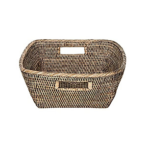 La Jolla Oblong Rattan Storage and Shelf Basket, Black-Wash