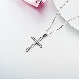 14K Solid Gold Diamond Cross Necklace for Women, Real Yellow Gold Blessed Cross Pendant with Natural Diamonds Anniversary Jewelry Gift for Her, Wife, Mom 18 inch