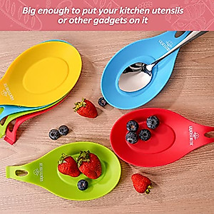 [GRACESTHETIC] Silicone Spoon Rest, 4pcs Spoon holder, Flexible Almond -Shaped, utensil holder, Cooking Utensil Rest – Ladle Spatula Spoon Holder