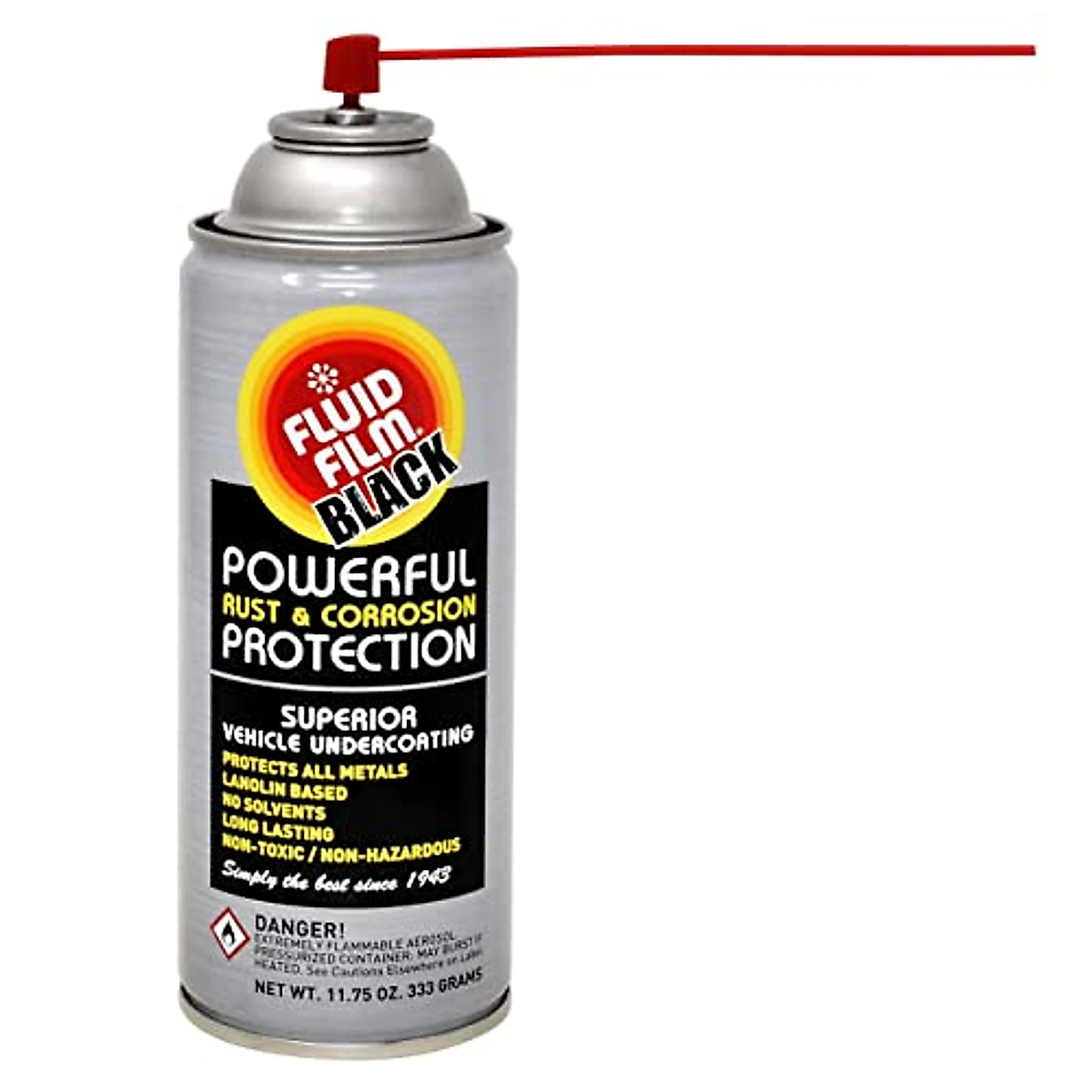 Fluid Film 11.75 Oz Undercoating Protection Aerosol Spray Can Black 6 Pack, Rust Inhibitor and Prevention, Anti Corrosion Multi Purpose Penetrant and Lubricant, Spray Can Extension Wand and Tissue Pack