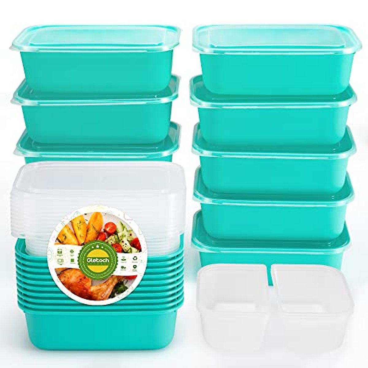Glotoch Meal Prep Container, 38OZ 1 Compartment To Go Containers, Double Use As Divided Lunch Containers For Portion Control-Microwave&Freezer&Dishwasher Safe,BPA-Free,Reusable&Stackable,20 Pack,Green