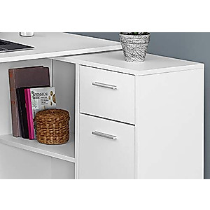 Monarch Specialties Workstation with Storage Shelves and Cabinet for Home & Office-Contemporary Style L Shaped Computer Desk, 46" L, White