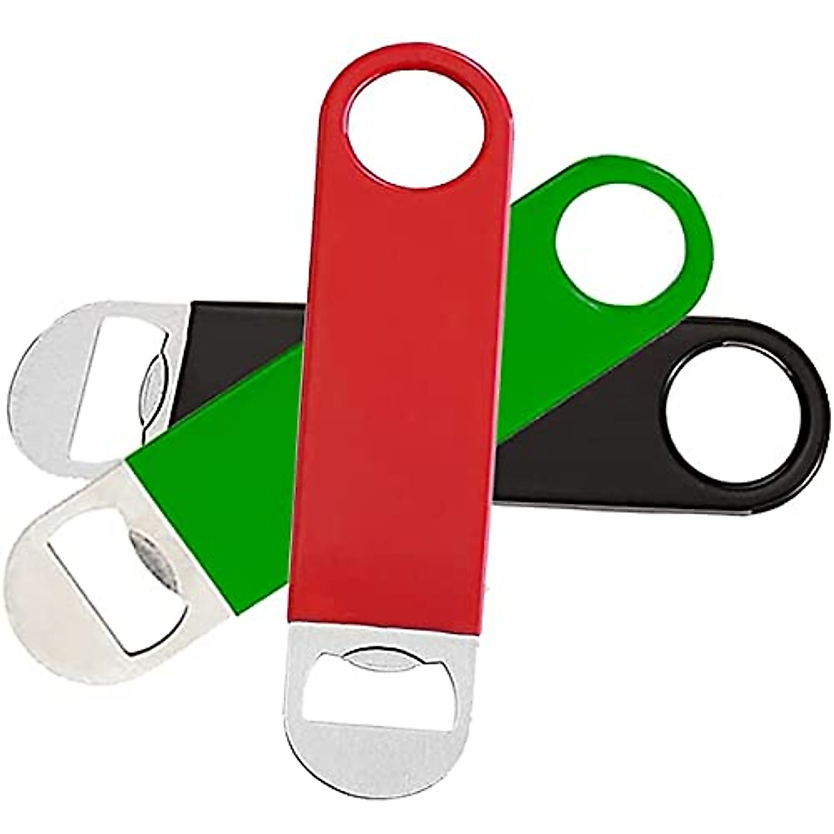 JCD 3 Pack Heavy Duty Stainless Steel Flat Bottle Opener, Solid and Durable Beer Openers, Red, Black, Green, 7 inches