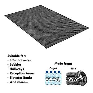 Guardian EcoGuard Diamond Indoor Wiper Floor Mat, Recycled Plactic and Rubber, 4'x6', Charcoal Black,EGDFB040604