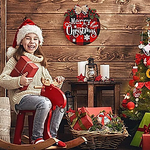 Hooshing Christmas Sign Red Buffalo Plaid Welcome Sign for Front Door Christmas Hanging Decoration for Farmhouse Porch Outdoor Holiday