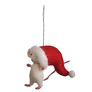 De Kulture Handmade Premium Wool Felt Elf Christmas Mouse Eco Friendly Needle Felted Christmas Xmas Tree Decoration Stuffed Ornament for Home Office Holiday Décor, 2.5X4.5X4.5 (LWH) Inches