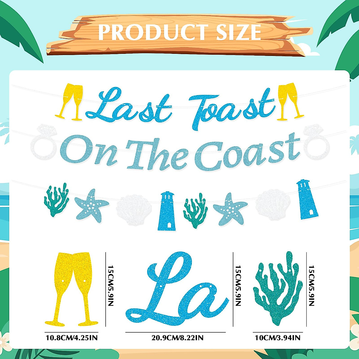 Joybileefun Blue Bachelorette Party Decorations - 3PCS Last Toast on The Coast Bachelorette Decorations Last Toast on The Coast Banner for Bridal Shower Wedding Engagement Party Supplies