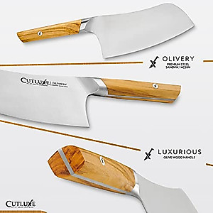 CUTLUXE Cleaver Knife - 7" Vegetable and Meat Butcher Knife - Olive Wood Handle – Full Tang – Olivery Series