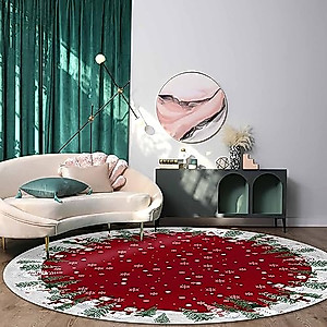 Jolunifun Christmas Red Round Area Rug 3ft,Washable Outdoor Indoor Carpet Runner Rug for Bedroom,Kitchen,Bathroom,Living/Dining/Laundry Room,Office,Area+Rug Bath Door Mat Snowflake Snowman Xmas Tree