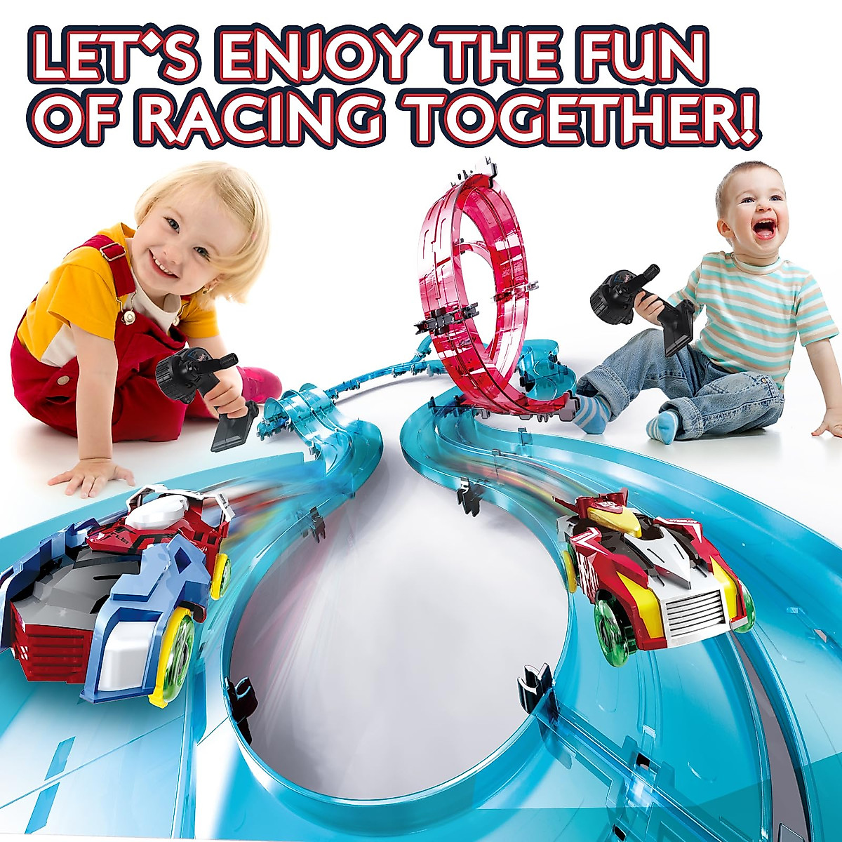 REMOKING RC Track Car, STEM Rail Race RC Track Car Toys Build Your Own 3D Super Track Ultimate Slot Car Playset 2 Cars 2 Remote Controllers Party Game, Great Gifts Toys for Kids Boys Girls Age 6 7 8 9
