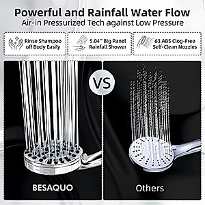 BESAQUO Shower Head,10 Functions High Pressure shower head with handheld, Built-in Pause Mode & 2 Power Wash, Non-Clogging Nozzles High Flow Hand Held, Leakproof 6.5ft Hose&Metal Bracket