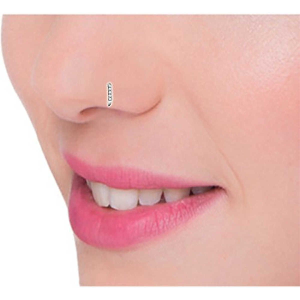 PeenZone Nose Pin Stud 925 Sterling Silver Round Shape White Cubic Zirconia Studded Prong Hypoallergenic Jewelry for Women