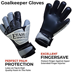 EFAH SPORTS Soccer Goalkeeper Gloves for Kids Boys Children Youth Football Goalie Gloves with Fingersave and Double Wrist Protection Strong Grip Palms (Size 5 Suitable for 9 to 12 Years Old, Grey)