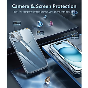 FNTCASE for iPhone 15 Phone Case: Clear Slim Shockproof Cell Phone Protective Cover | Anti Yellowing Scratch Proof Drop Proof Tough 5G Mobile Phone Protection Bumper 6.1 inch (Clear)