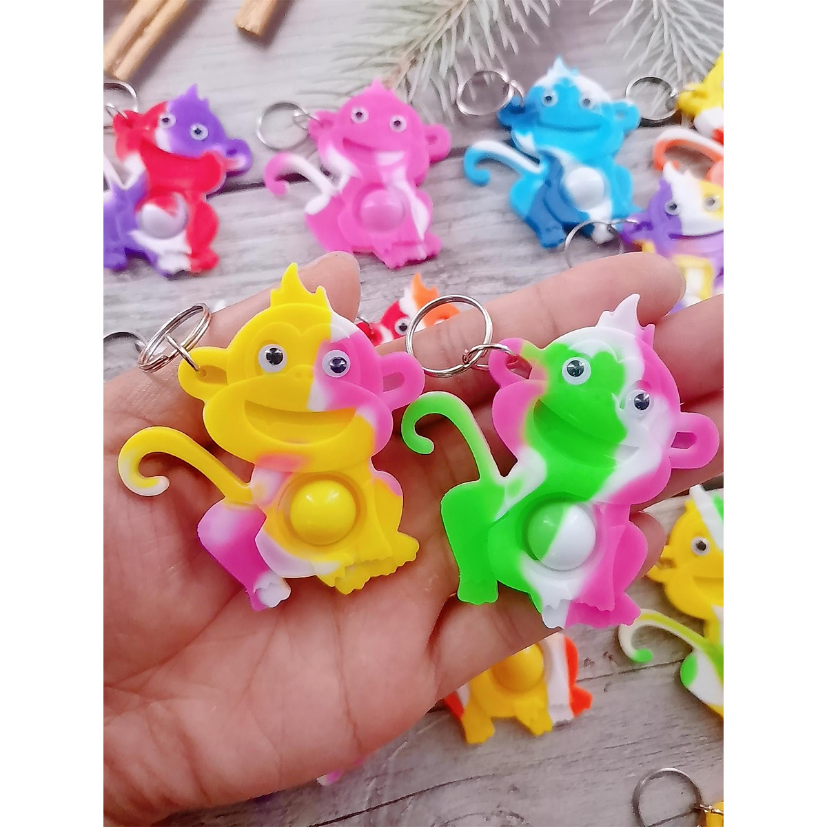 HOZKEAP 24 Packs Monkey Bulk Mini Pop Keychain，Birthday Gift Party Favors Supplies,for boy and Girl Student Award Gift…