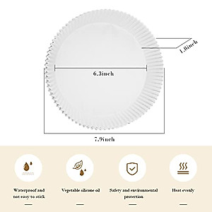 Air Fryer Disposable Paper Liner, 50 Pcs Fryer Disposable Liners, Non-stick Parchment Paper for Frying Baking Cooking Roasting and Microwave Oil-proof 6.3inch - White