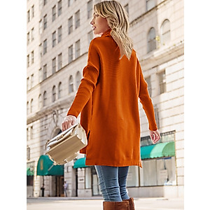 LILLUSORY Orange Turtleneck Oversized Sweaters Long Batwing Sleeve Tunic Pullover Sweater Knit Tops