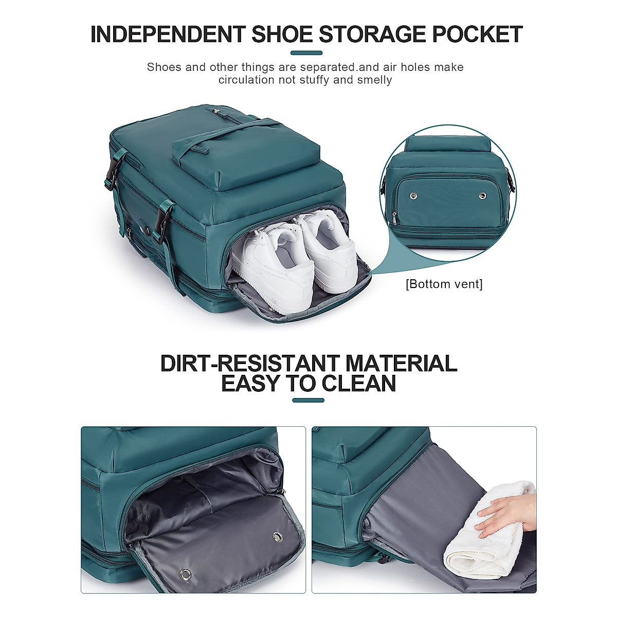 Large Travel Laptop Backpack, Expandable Flight Approved Backpack, Carry on Backpack for Women, Waterproof 17inch Laptop Hiking Backpack with Shoe Compartment, Peacock Blue