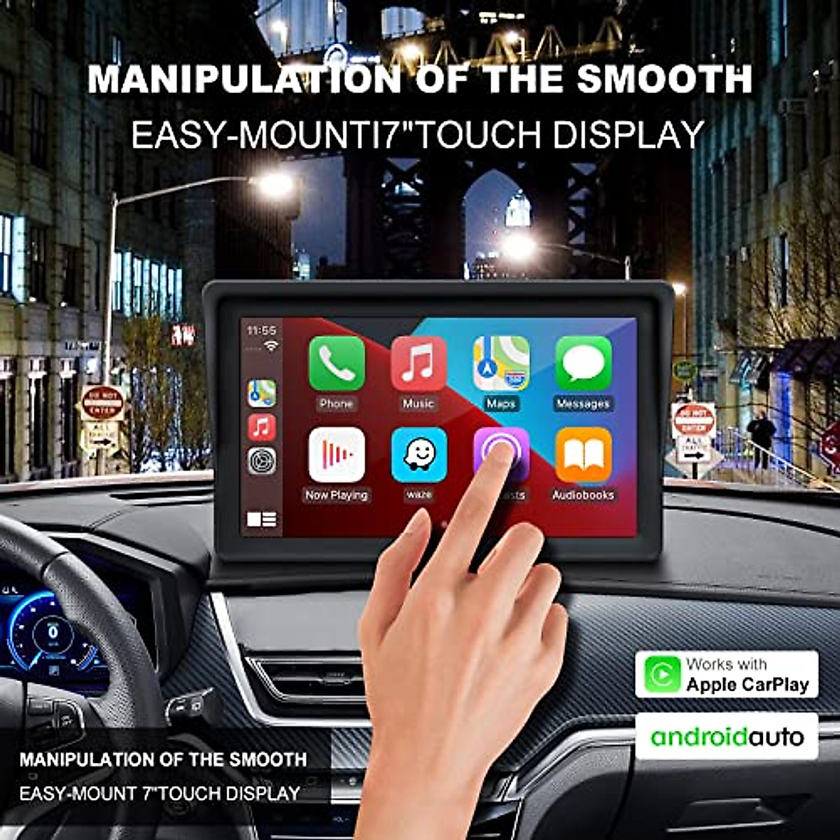EZoneTronics New GPS Navigation for All Cars, Portable Apple Carplay and Wireless Android Auto Support Dash or Windshield Mounted, Mirror Link/GPS/FM/Siri/Google