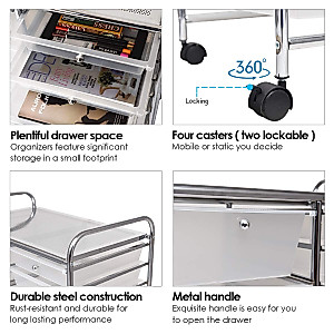 Giantex 15 Drawer Rolling Storage Cart Tools Scrapbook Paper Office School Organizer, Clear