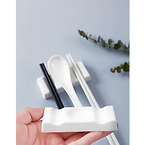 Premium Handmade Ceramic Spoon and Chopstick Rest, Fork Knife Holder Stand Dinner Tableware Table Decoration Set of 4