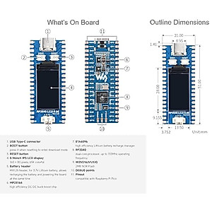 Waveshare RP2040-LCD-0.96 High-Performance Pico-Like MCU Board Based On RPi Microcontroller RP2040 Compatible with Most of The RPi Pico Add-On Modules with Pre-soldered Header