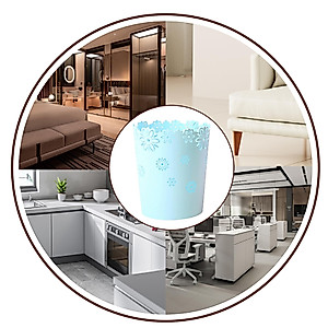 Eioflia Bins for Bedrooms, Waste Paper Bin, 7.5 Inch Plastic Hollow Waste Paper Basket, Flower Lace Round Waste Bin for Bedroom, Bathroom, Kitchen, and Office M Blue