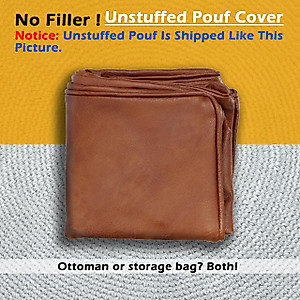 Thgonwid Unstuffed Handmade Cube Pouf Faux Leather Ottoman Cover, Square Pouffe Footstool Storage Stool, Bedroom Living Room, 15.7" H x 16.5" W, Brown