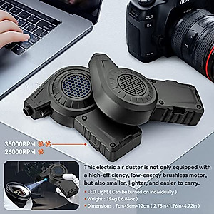 Reesibi Cordless Compressed Air Duster, Professional Air Blower for Camera Lens Cleaning, 35000 RPM 2 Speeds Powerful Electronic Air Duster (LED Light, 2400mAh Rechargeable) for Computer, Keyboard