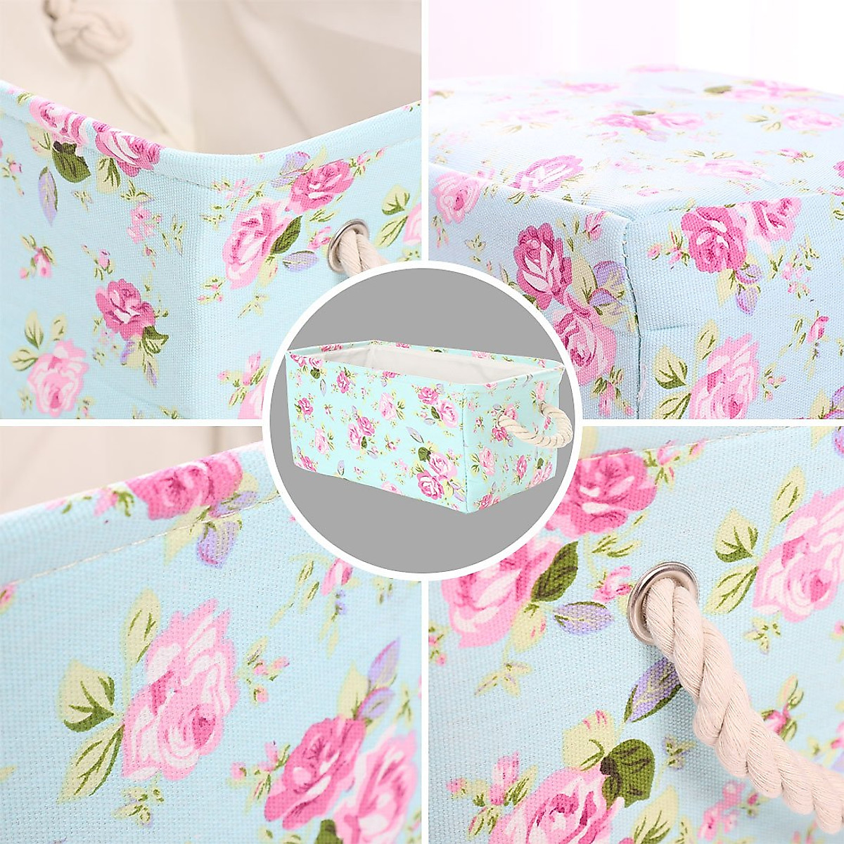 uxcell Storage Basket Bin with Rope Handles, Decorative Fabric Laundry Basket for Clothes Toy Closet Organizer,Floral (Medium -15.7"x11.8"x8.3")