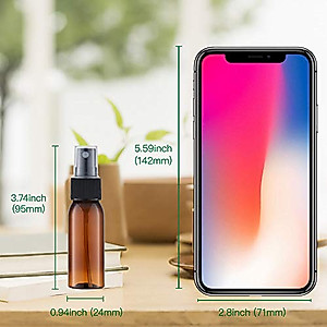 LISAPACK 1oz Spray Bottle Small (Amber, 6 Pack) Empty Plastic Mini Fine Mist Travel Size Atomizer, Tiny Sprayer for Little Perfume, Water, Cologne, Alcohol, Samples (Brown, 30ml)