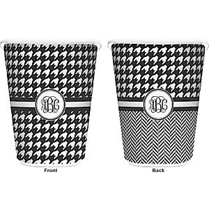 RNK Shops Personalized Houndstooth Waste Basket - Single Sided (Black)