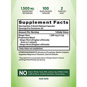 Nature's Truth Ginger Root Capsules | 1,500mg | 100 Count | Non-GMO and Gluten Free Supplement | from Ginger Root Extract